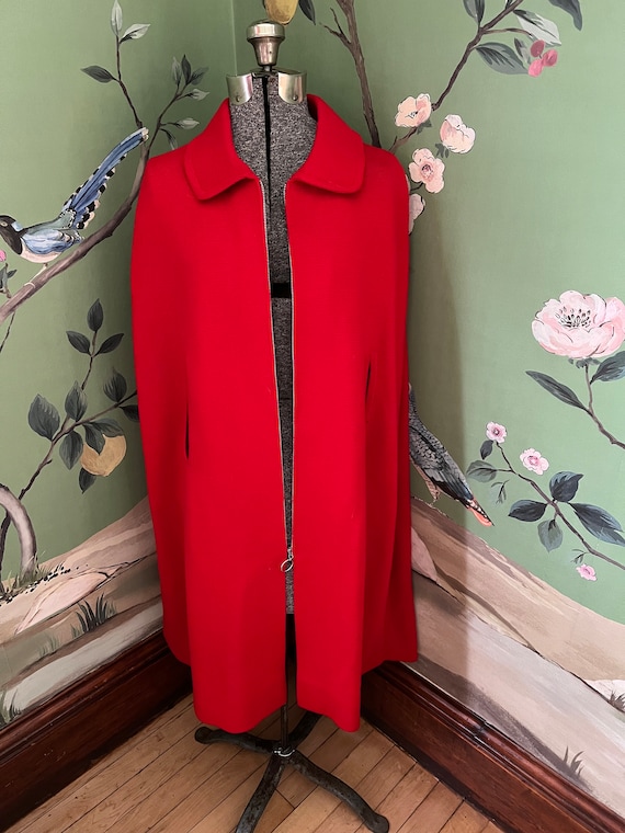1960s Red Polyester Cape with Zipper - Gem