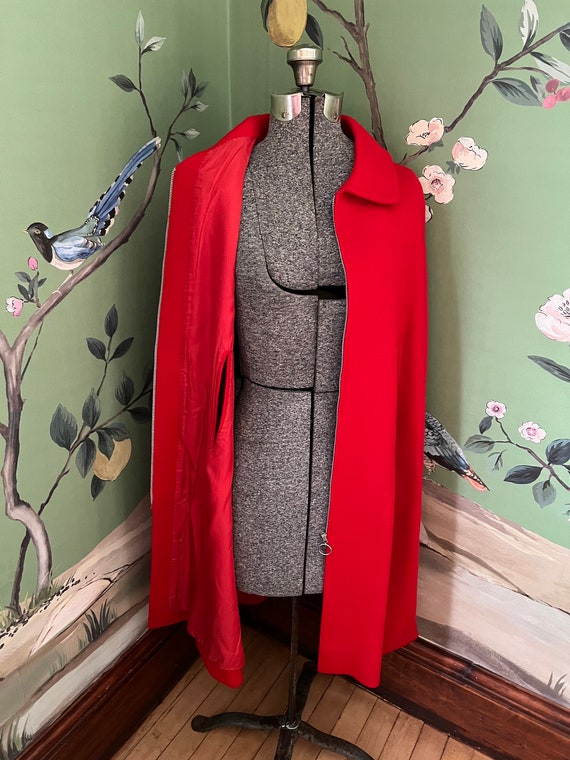 1960s Red Polyester Cape with Zipper - Gem