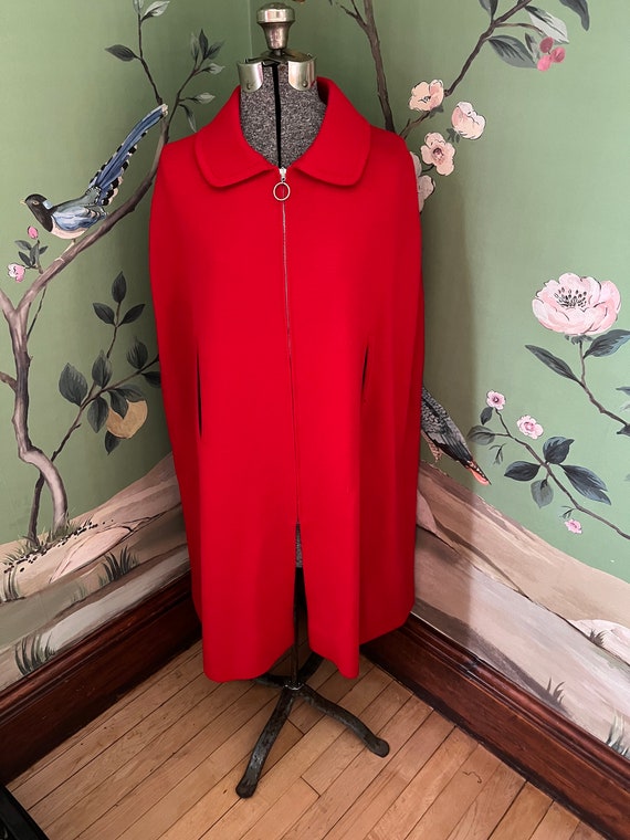 1960s Red Polyester Cape with Zipper - Gem