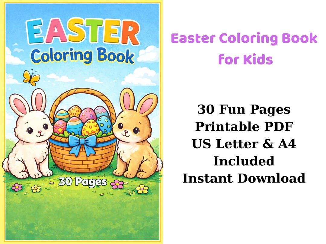 Easter Coloring Book for Kids, 30 Printable Pages (PDF Download, US ...