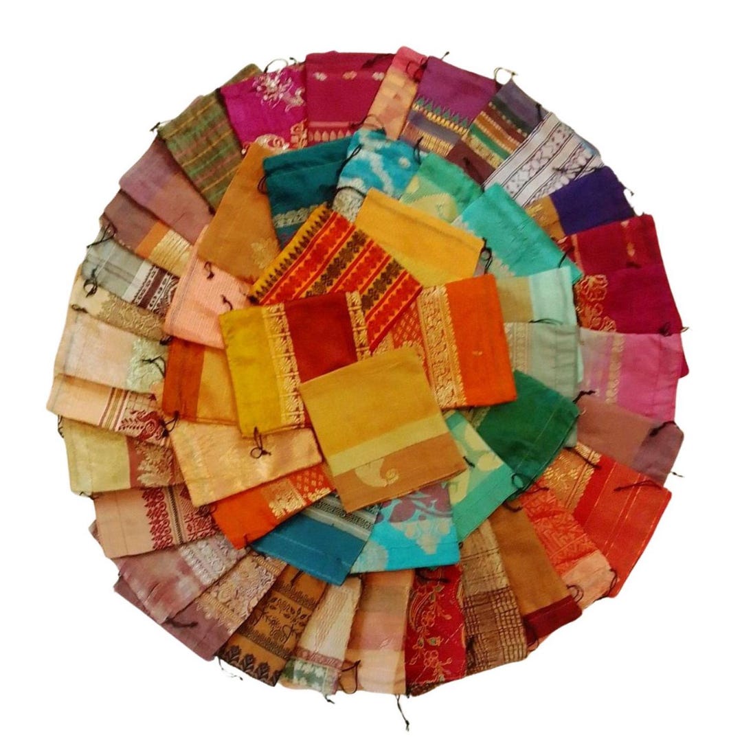 100 Recycled Sari Fabric Drawstring Pouches: 5x5 Favor Bags - Etsy