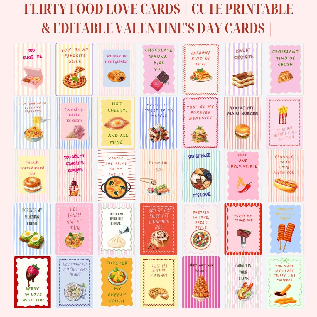 Flirty Food Love Cards | Cute Flirty Valentine’s Day | Editable ...
