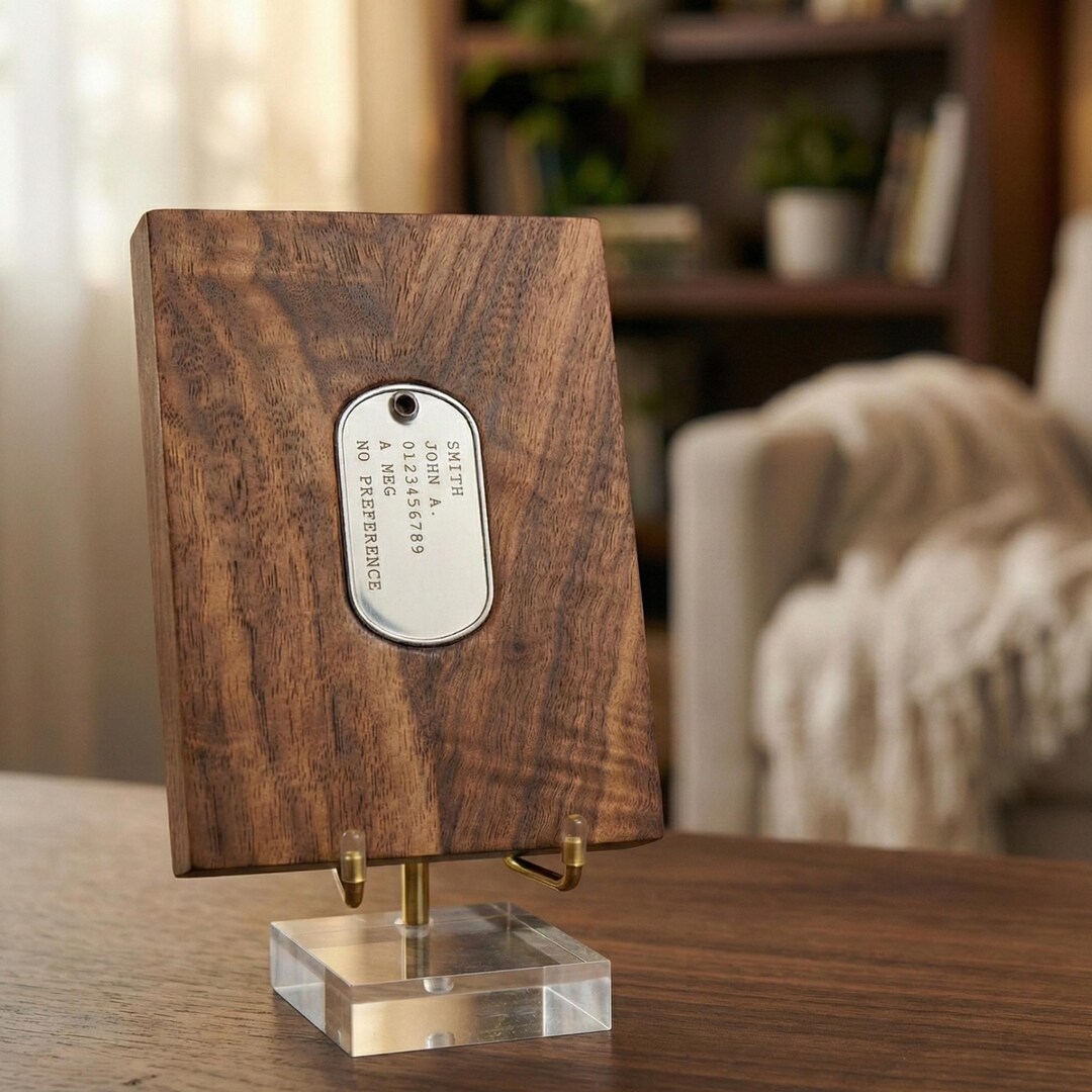 Handmade Wooden Dog Tag Display Plaque, Personalized Military Memorial ...