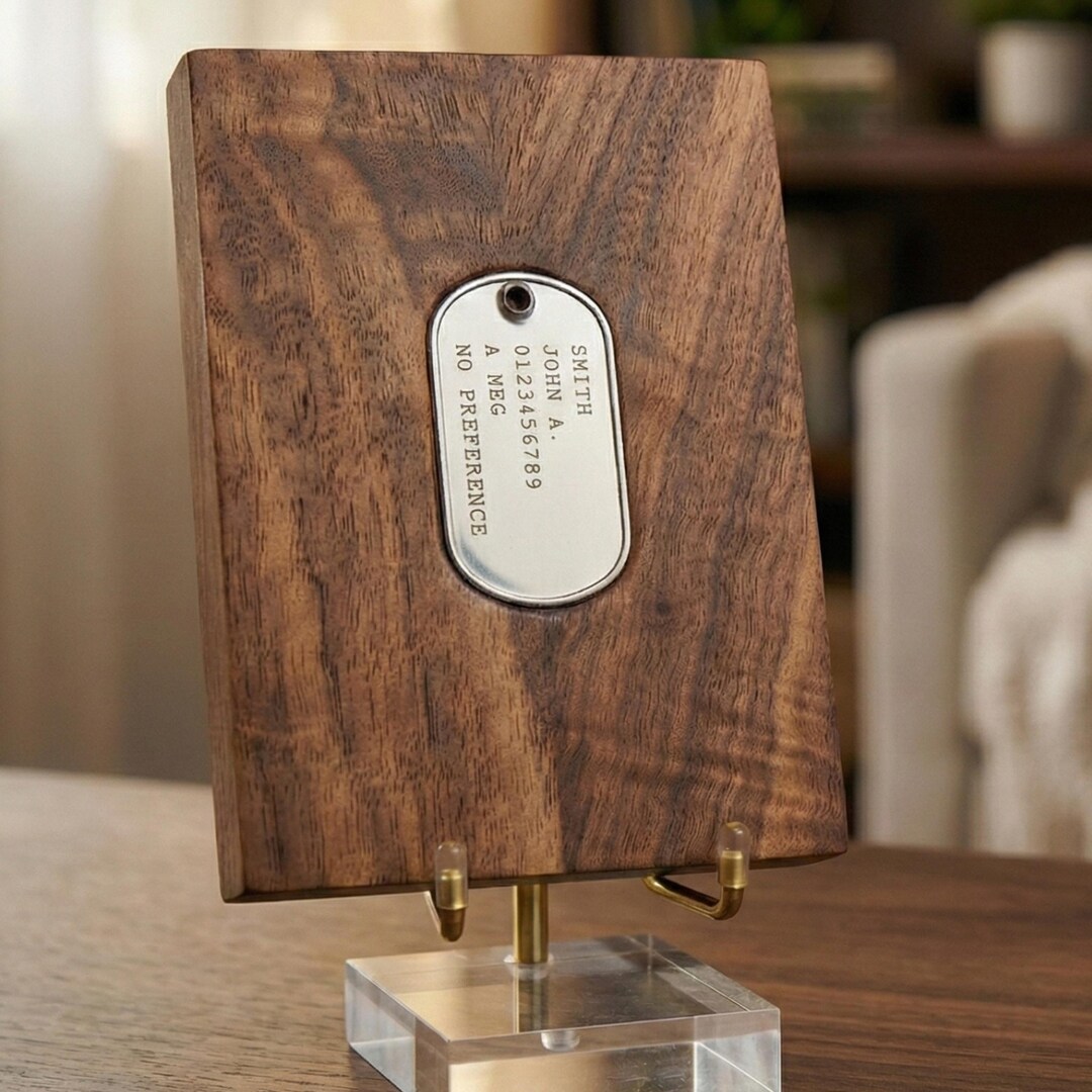 Handmade Wooden Dog Tag Display Plaque, Personalized Military Memorial ...