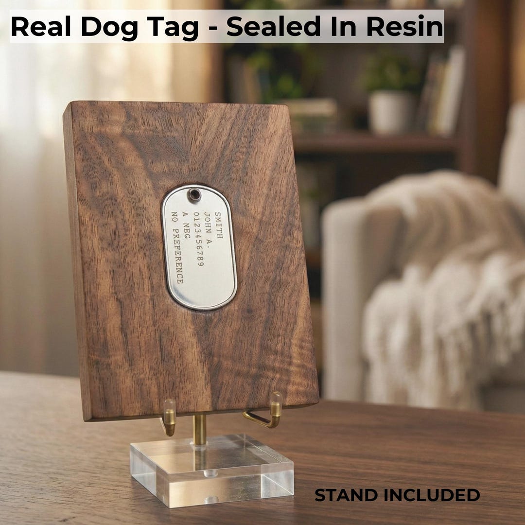Handmade Wooden Dog Tag Display, Personalized Military Memorial ...