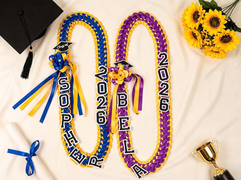 Personalized Graduation Lei, Custom Ribbon Name Necklace, Class of 2026 ...