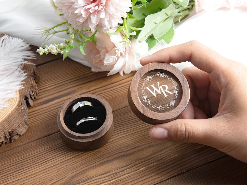 Personalized Walnut Wedding Ring Box, Custom Engraved Acrylic Lid ...