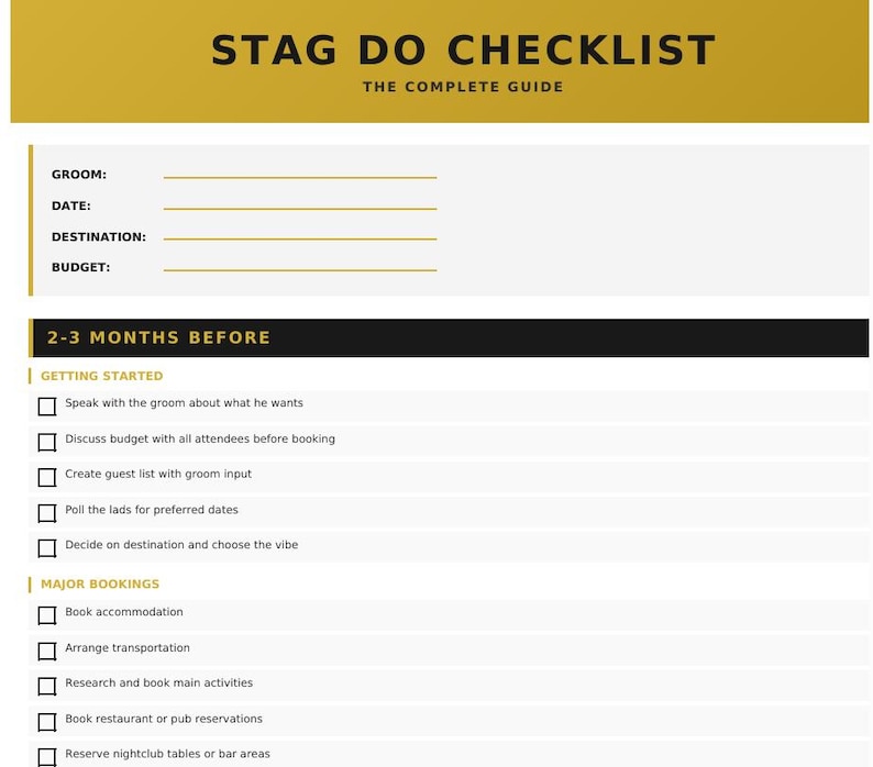 Stag Do Planning Checklist PDF | Stag Party Planner Printable ...