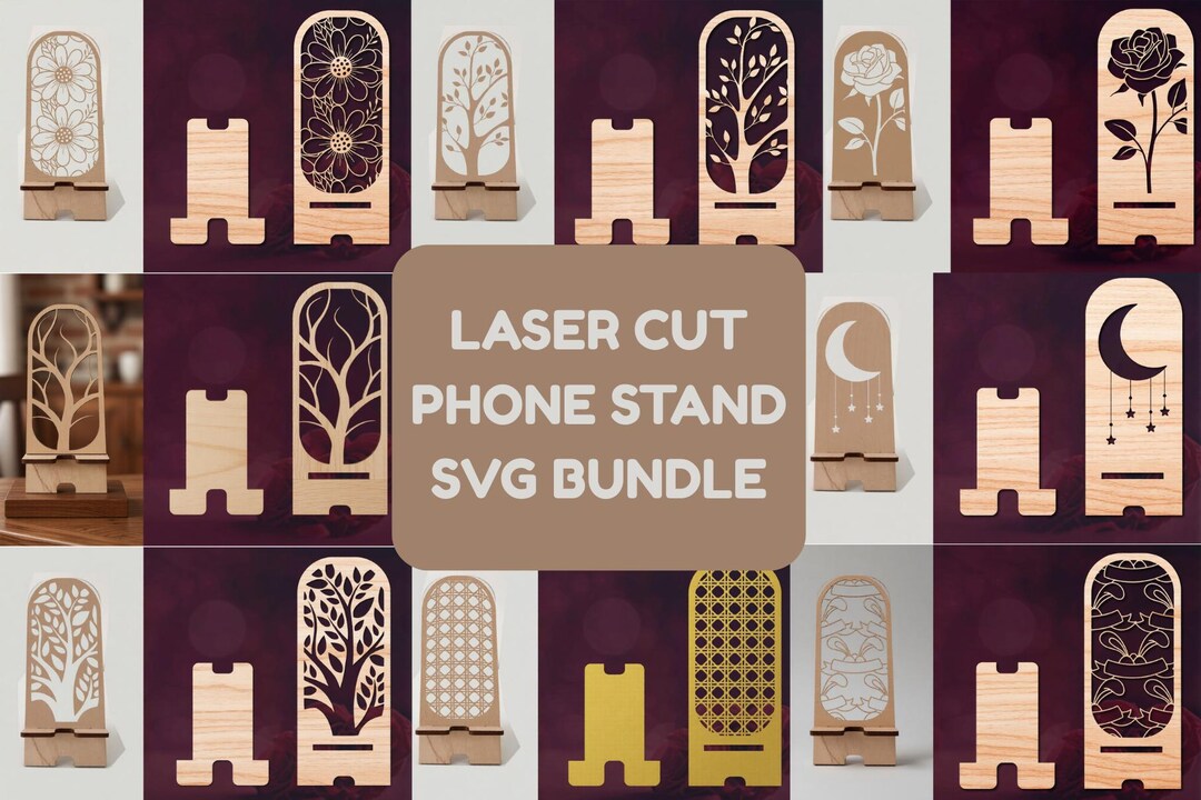 Phone Stand SVG Bundle, Laser Cut Phone Holder SVG, Decorative Wooden ...