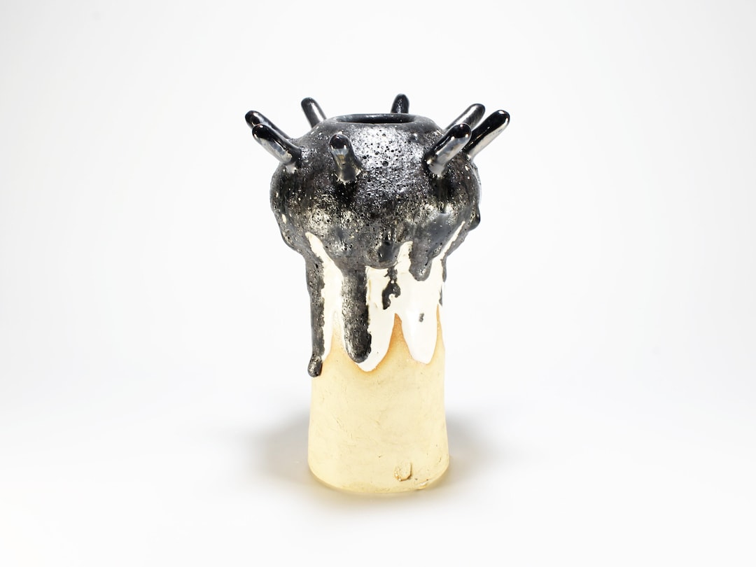 Small White Meteor Jar With Black Crater Glaze, Sculptural Vase - Etsy
