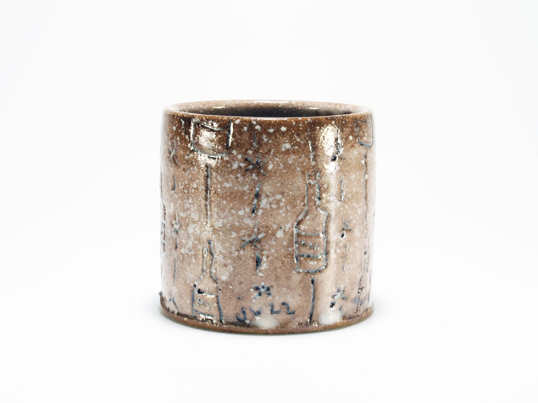Shino Boozehound Whiskey Cup, Carved Stoneware Rocks Glass - Etsy