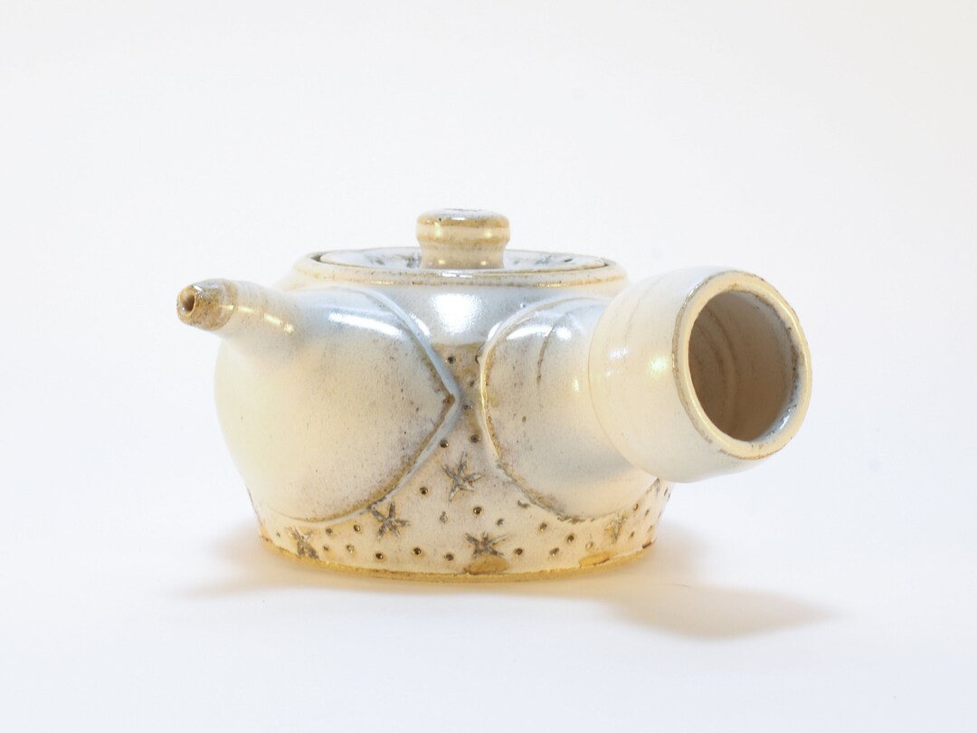 White Stoneware Teapot With Stars and Dots, Small Teapot With Side ...