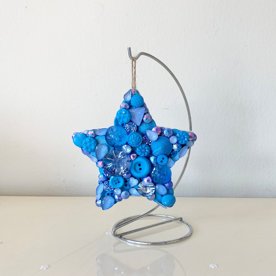Periwinkle Star Ornament, Button Art, Mixed Media, Blue, Spring, Pastel ...