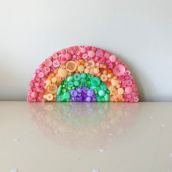 Pastel Rainbow Button Art Mixed Media Home Decor Pride - Etsy