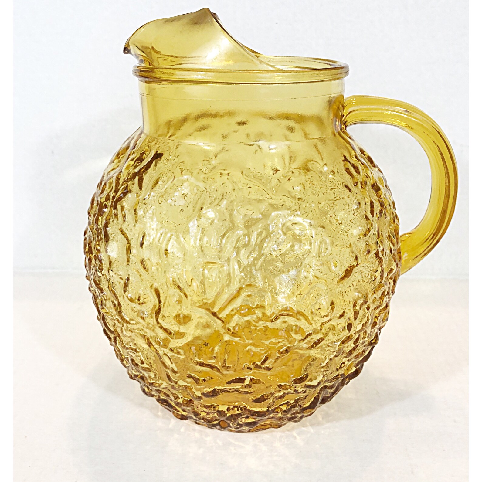 Large Vintage Textured Amber Glass Pitcher | Etsy