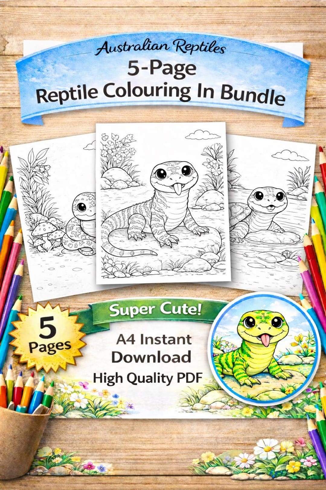 Australian Reptile Colouring Pages | Kids Activity, A4 (digital PDF ...