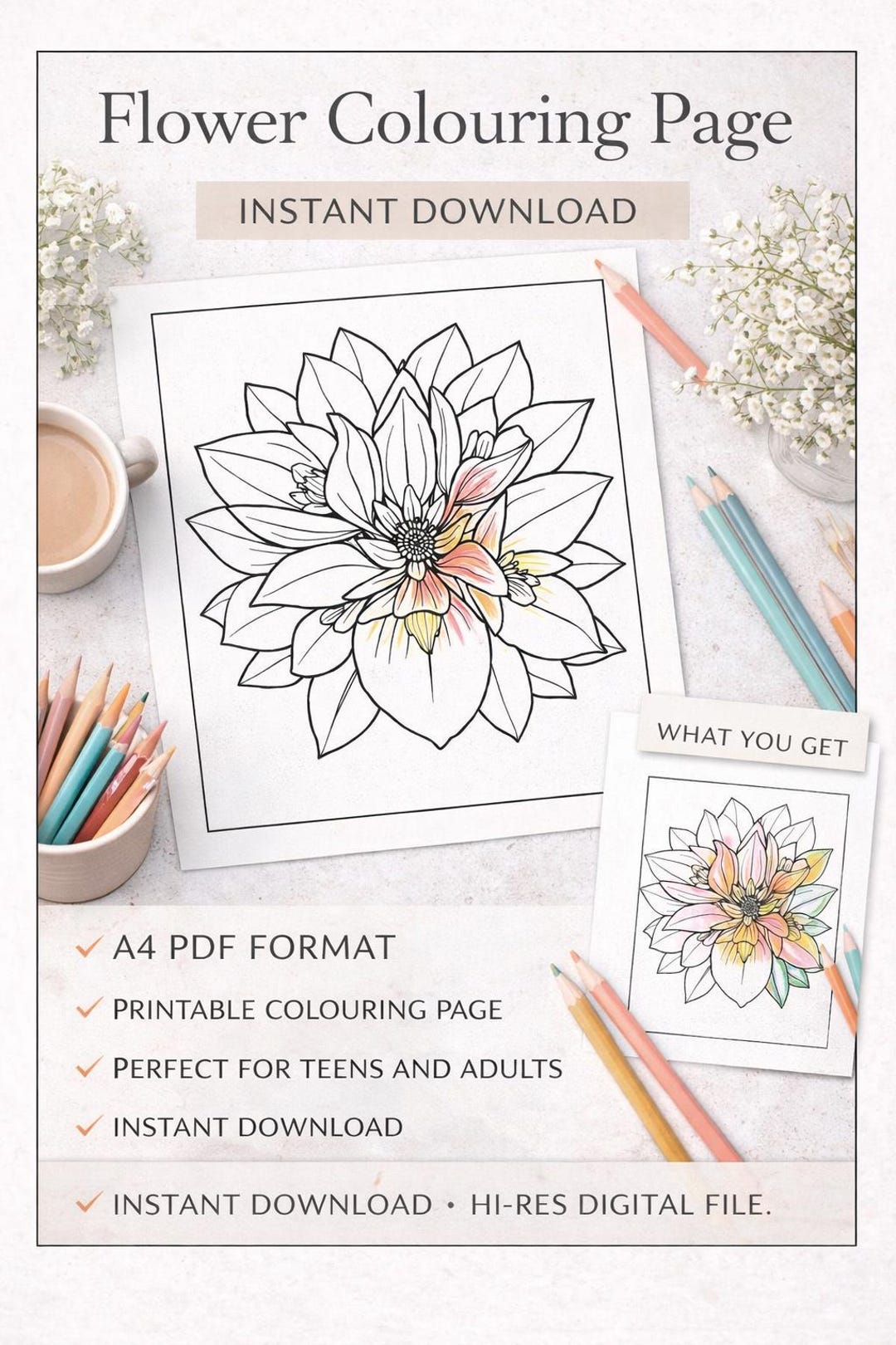 Floral Mindfulness Colouring Sheet | Instant Download PDF - Etsy