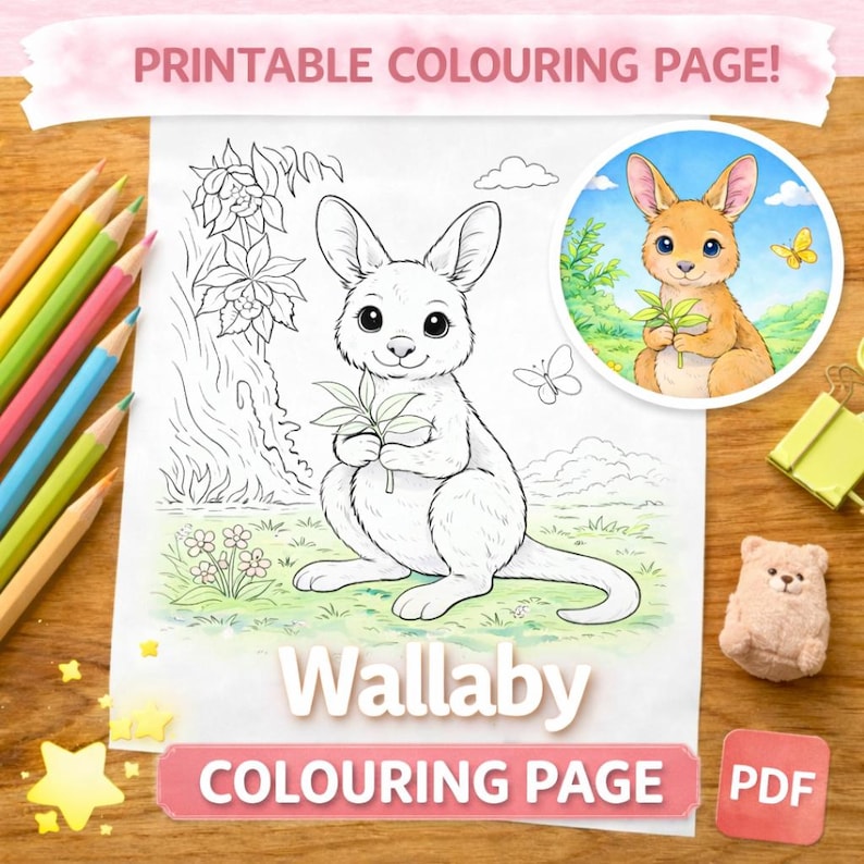 Wallaby Colouring Page | Australian Animal Printable | Colouring Sheet ...