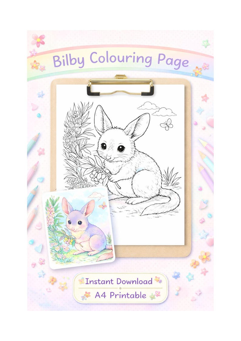 Bilby Colouring Page – A4 Printable | Australian Wildlife | Kawaii ...