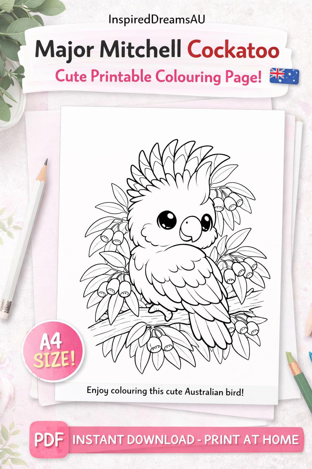 Major Mitchell Cockatoo Colouring Page | Australian Bird Printable | A4 ...