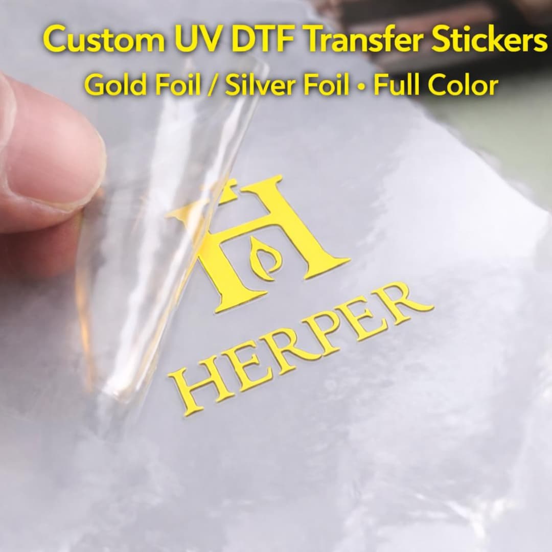 Custom UV DTF Gold Transfer Stickers – Logo Labels for Packaging, No ...