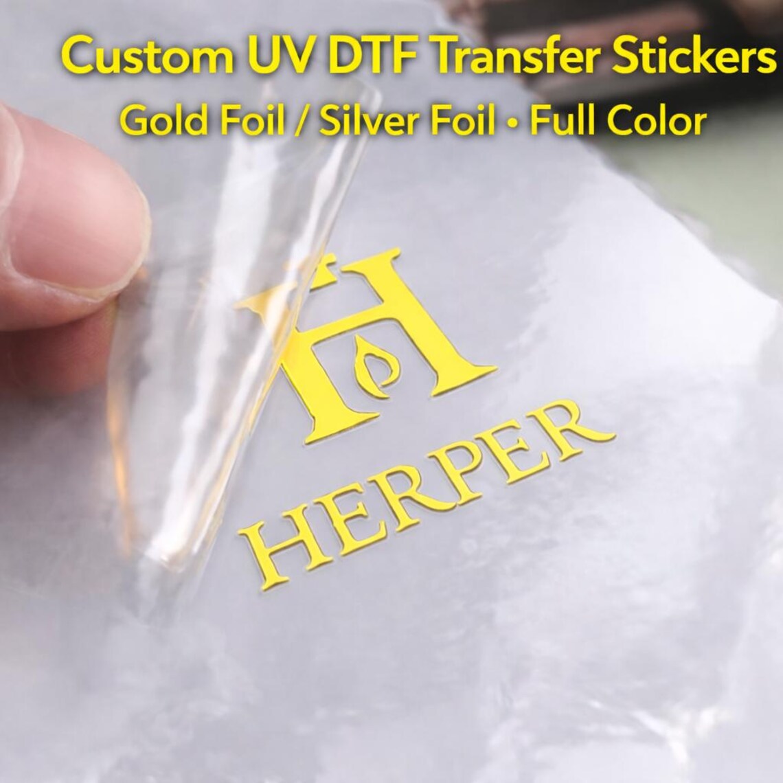 Custom UV DTF Gold Transfer Stickers – Logo Labels for Packaging, No ...