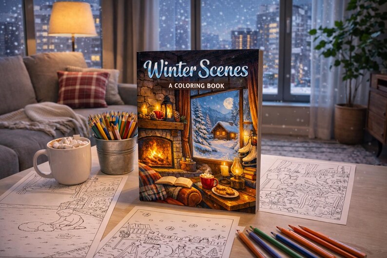 Winter Scenes Coloring Book| Coloring Pages PDF| Winter-themed Indoor ...