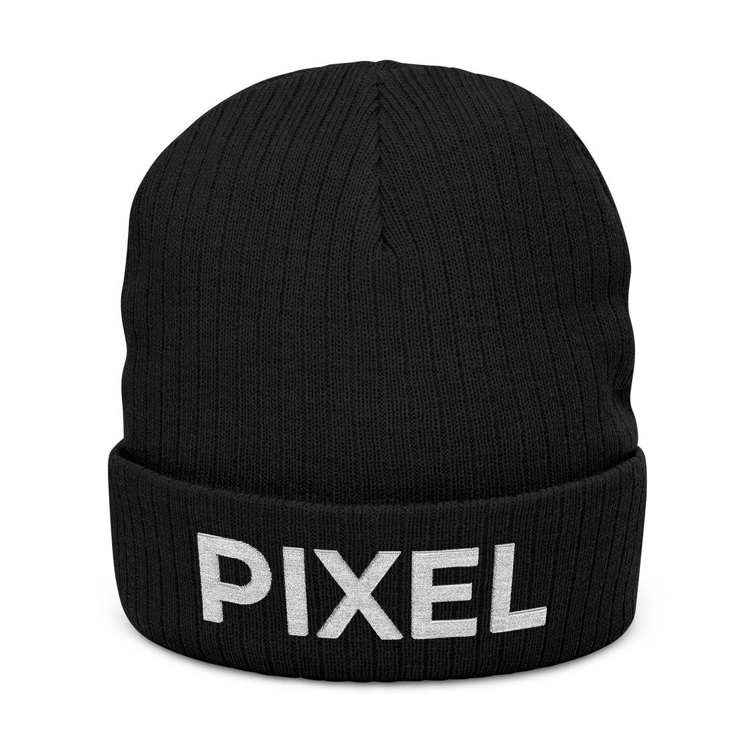 PIXEL Embroidered Beanie,ribbed Knit Hat,cuffed Winter Cap - Etsy