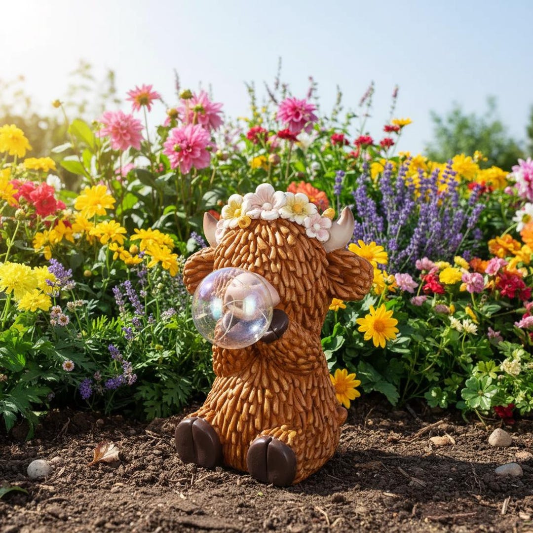 Solar Highland Cow Garden Statue, Lighted Outdoor Decor - Etsy