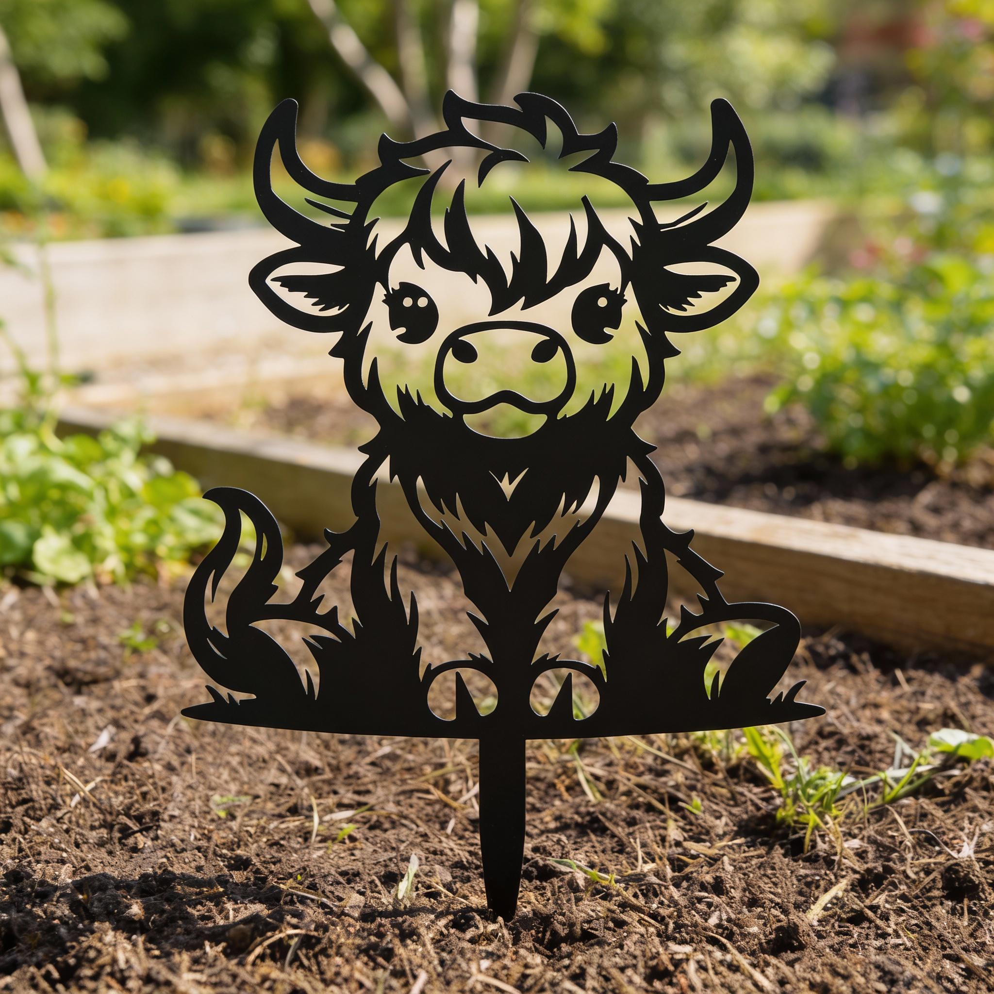 Highland Cow Garden Stake Metal Yard Art, Rustic Farm Animal Lawn Decor ...