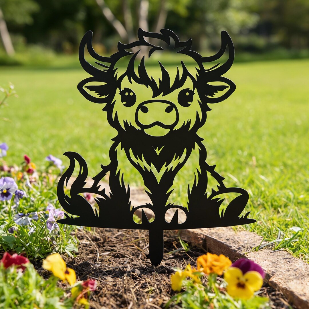 Highland Cow Garden Stake Metal Yard Art, Rustic Farm Animal Lawn Decor ...