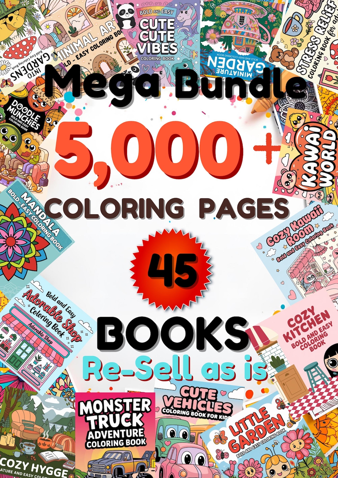 50,00+ Coloring Pages Mega Bundle |bold and Easy|kids & Adults (PLR MRR ...