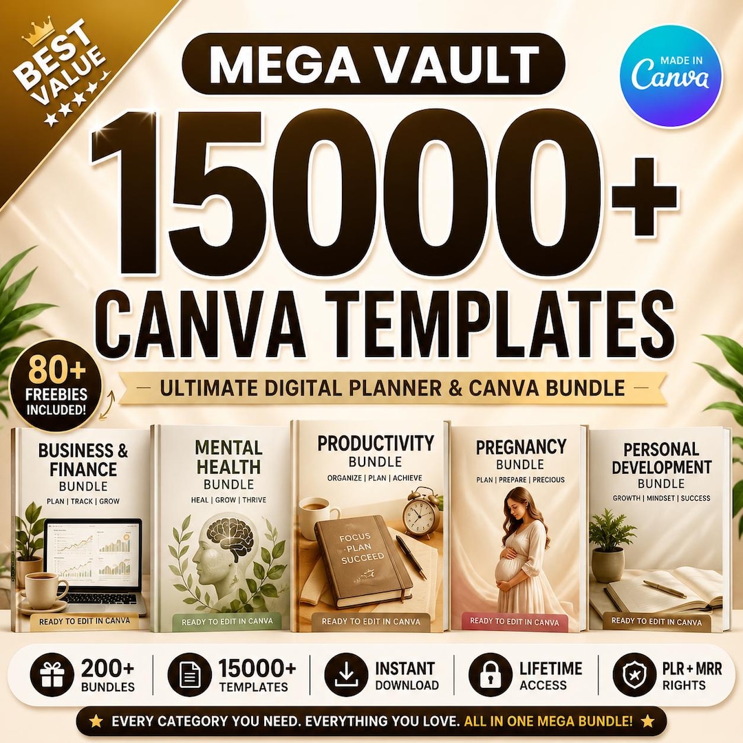 Mega Canva Vault Access | PLR + MRR Bundle | Digital Planners, Journals ...