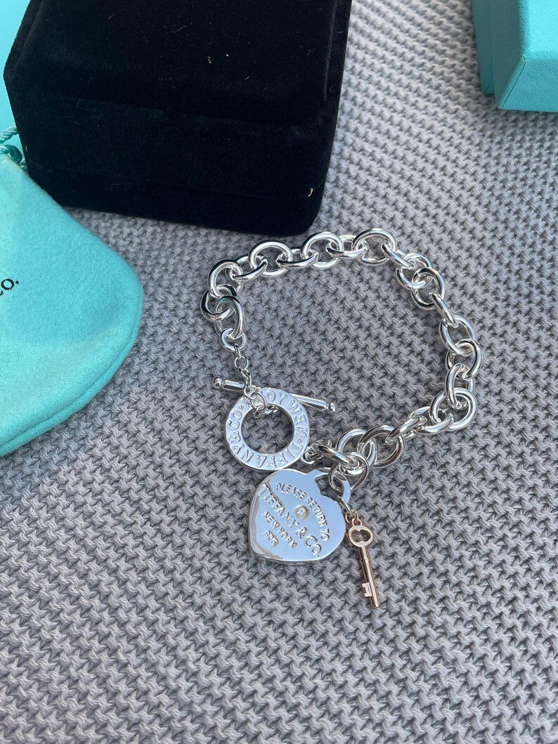 Tiffany & Co. “please Return To” Heart Tag 925 Silver Bracelet + 18K ...