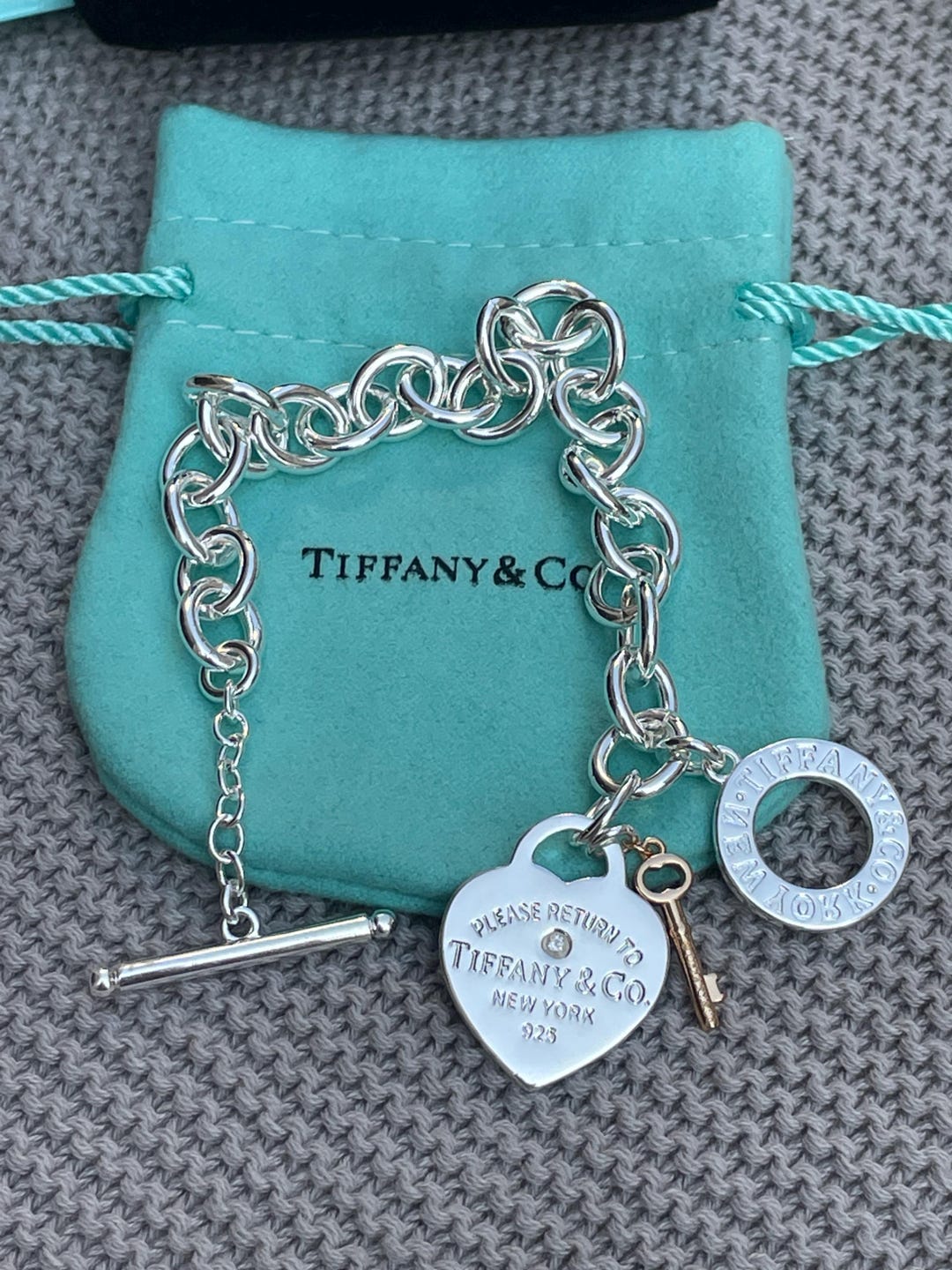 Tiffany & Co. “please Return To” Heart Tag 925 Silver Bracelet + 18K ...