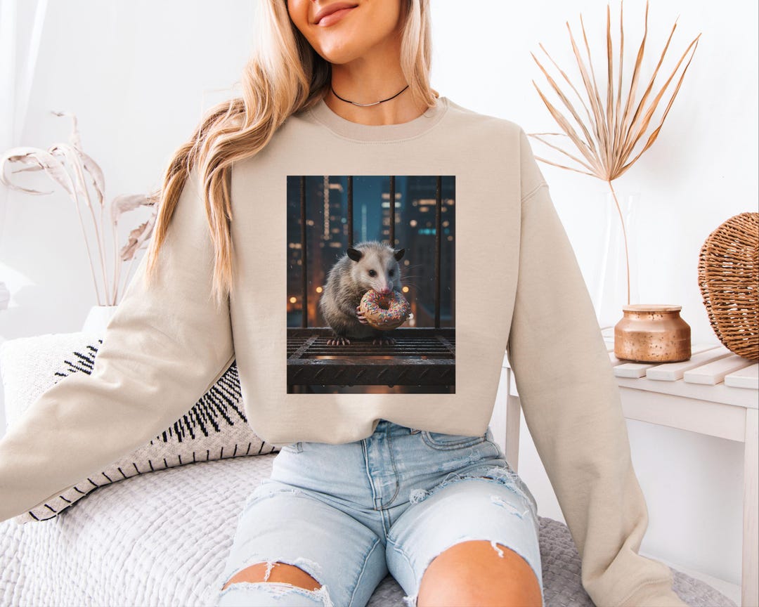 Possum Eating Donut Graphic Sweatshirt – Funny Meme Hoodie, Sarcastic ...