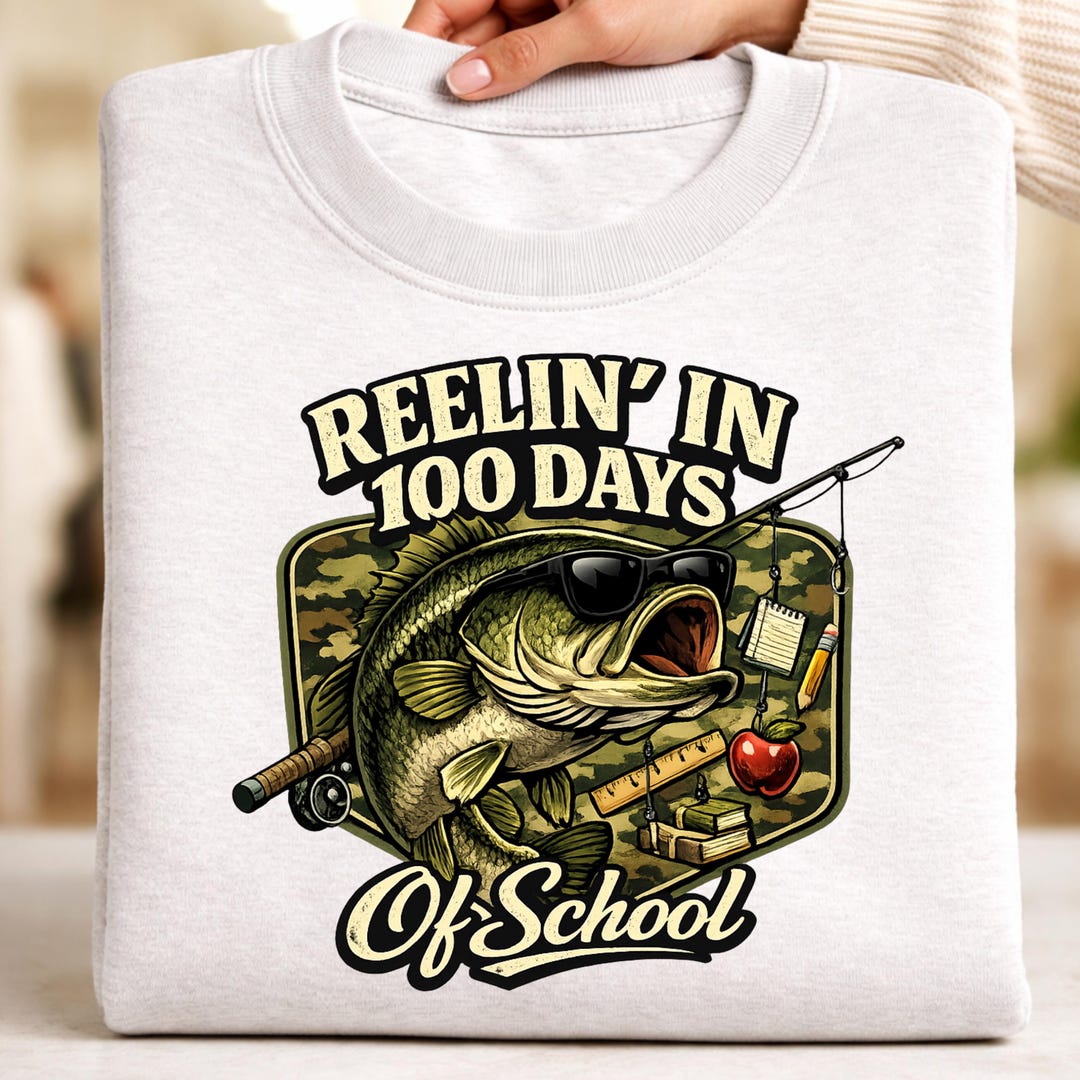 Reelin’ in 100 Days of School PNG, Fishing 100th Day, Hunting Camo ...