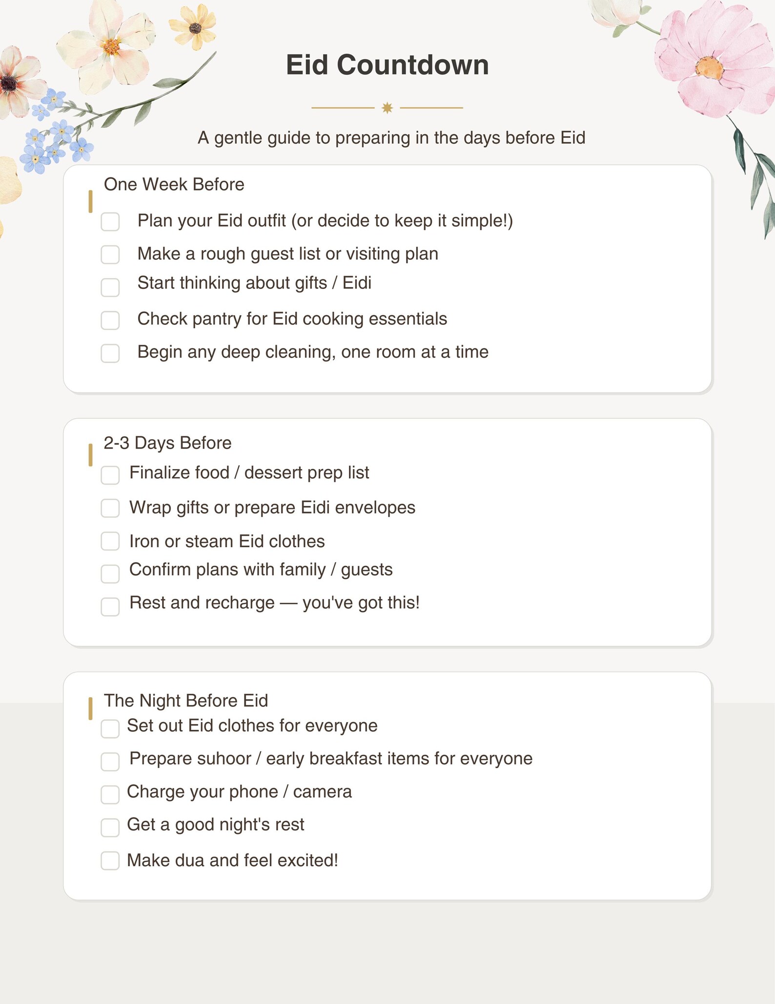 Eid Planner and Checklist 2026 | Muslim Women's Digital Organizer ...