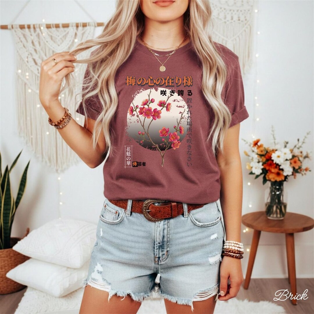 Camiseta com estampa de flor de sakura japonesa, estampa Kanji, unissex ...