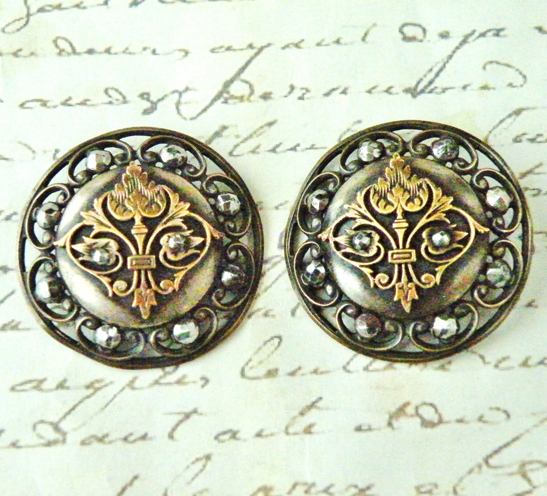 Pair Antique French Buttons Bronze Cut Steel Fleur De Lis - Etsy
