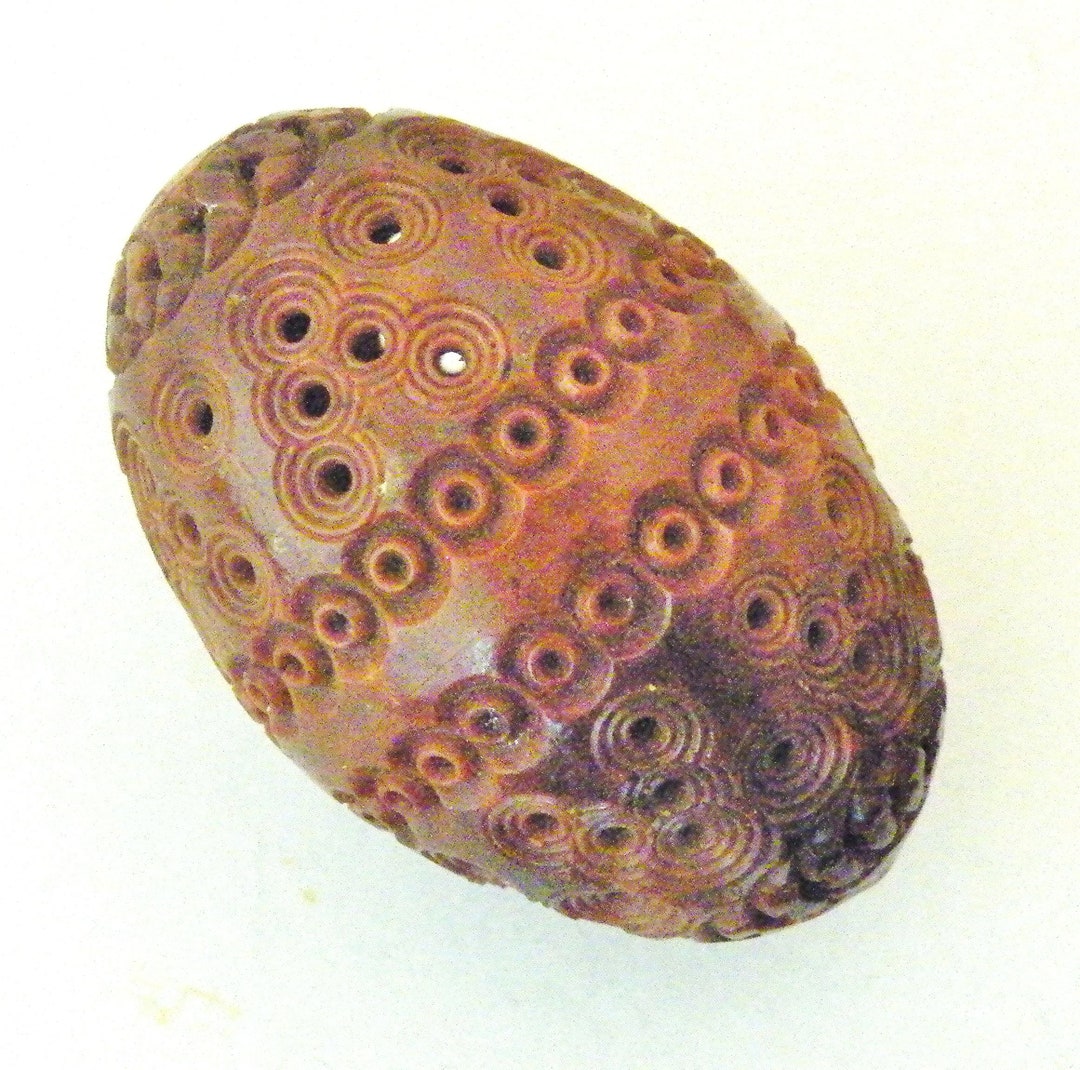 French Egg Rosary Box, Vintage Turned Corozo Nut Thimble Holder or ...
