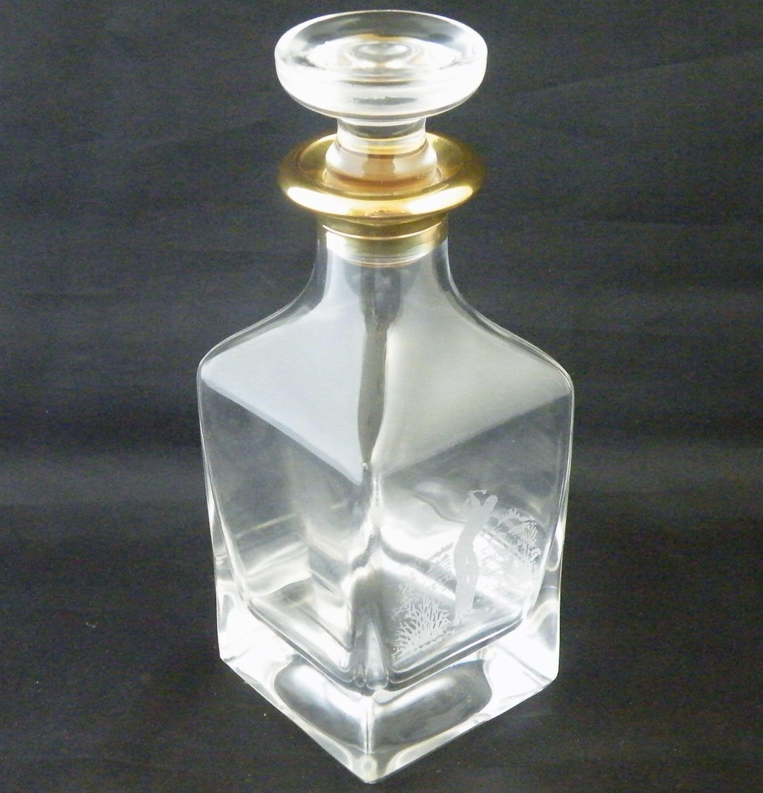 Vintage Half Size Decanter, Etched Glass Golfing Theme, Whiskey Noggin ...