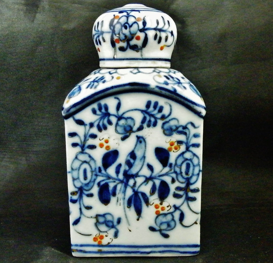 Antique Flask Tea Caddy Porcelain Blue Delft Bird Design - Etsy