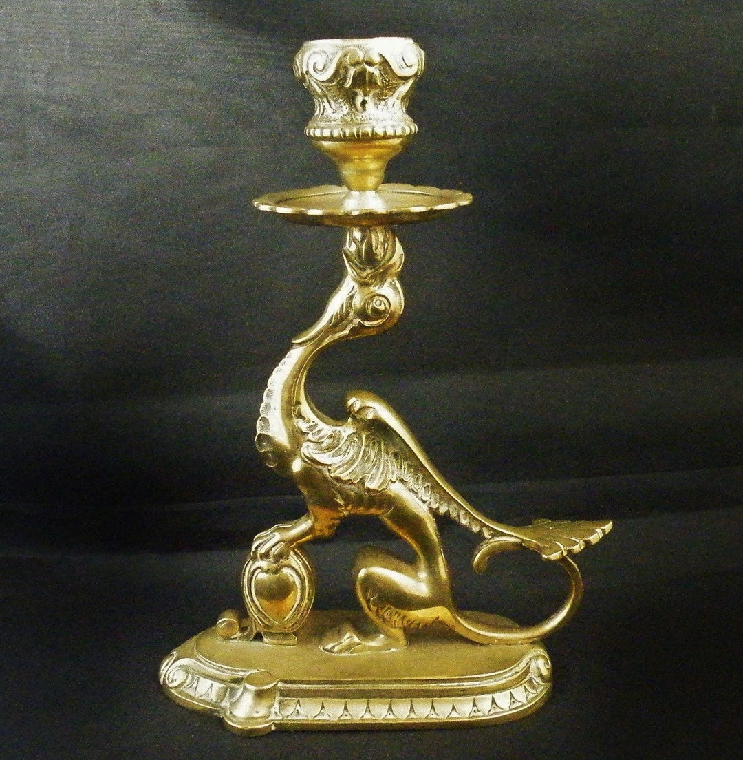 French Antique Griffin Candle Holder in Brass , Vintage Dragon ...