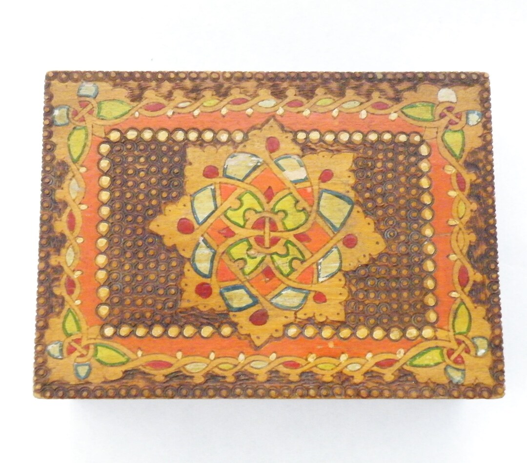 Vintage Pokerwork Box European Folk Art Wood Pyrography - Etsy Australia