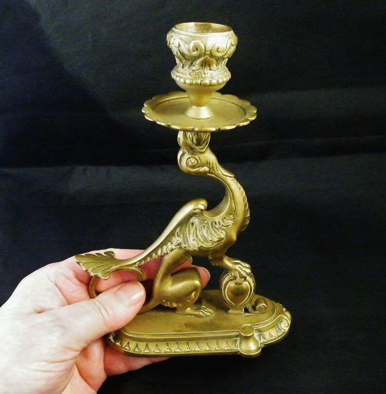 French Antique Griffin Candle Holder in Brass , Vintage Dragon ...