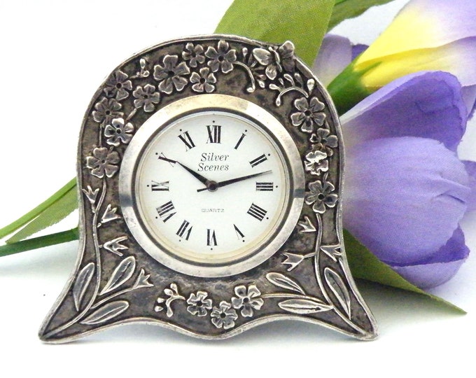 Silver Scenes Miniature Clock Forget Me Not Flowers - Etsy