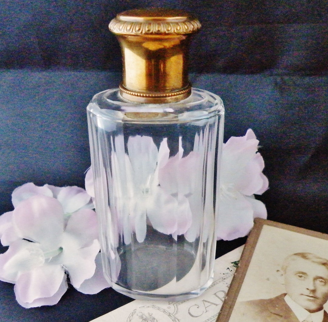French Perfume Bottle Antique Cut Glass Embossed Brass, Vintage Cologne ...