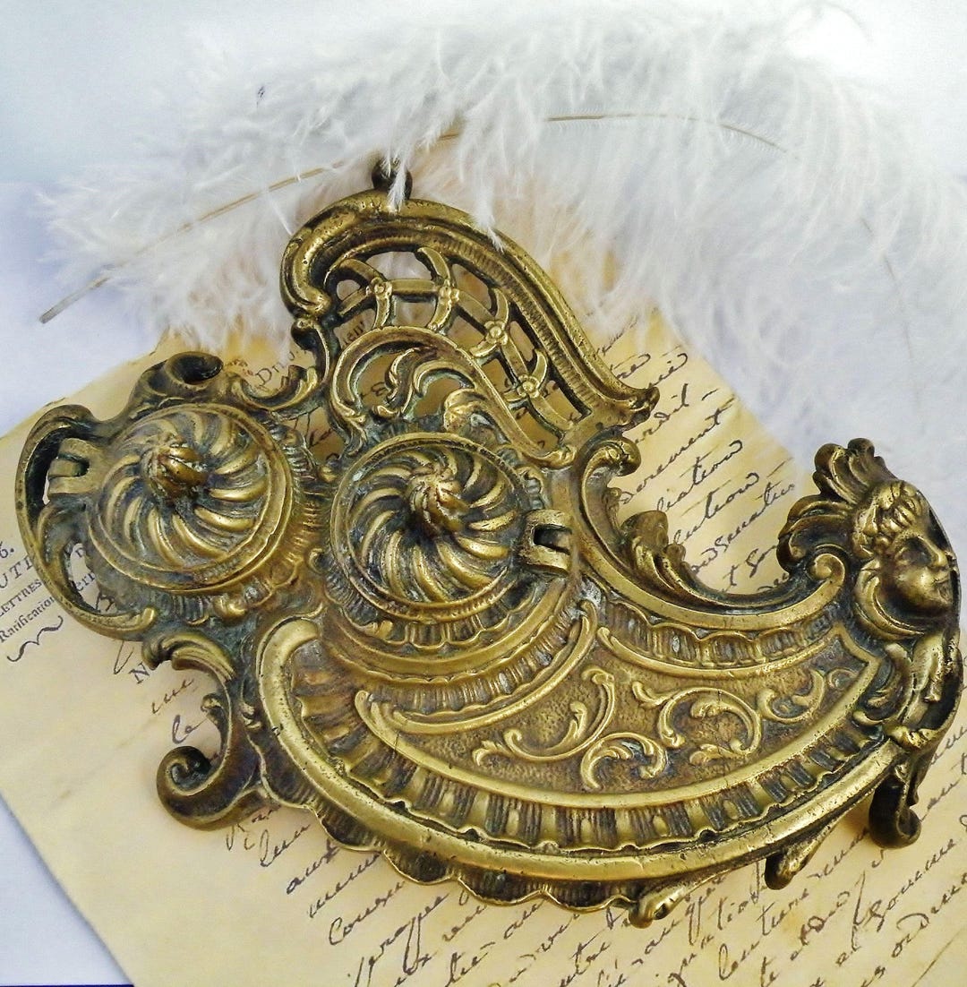 French Art Nouveau Inkwell in Brass ,double Ink Well - Etsy