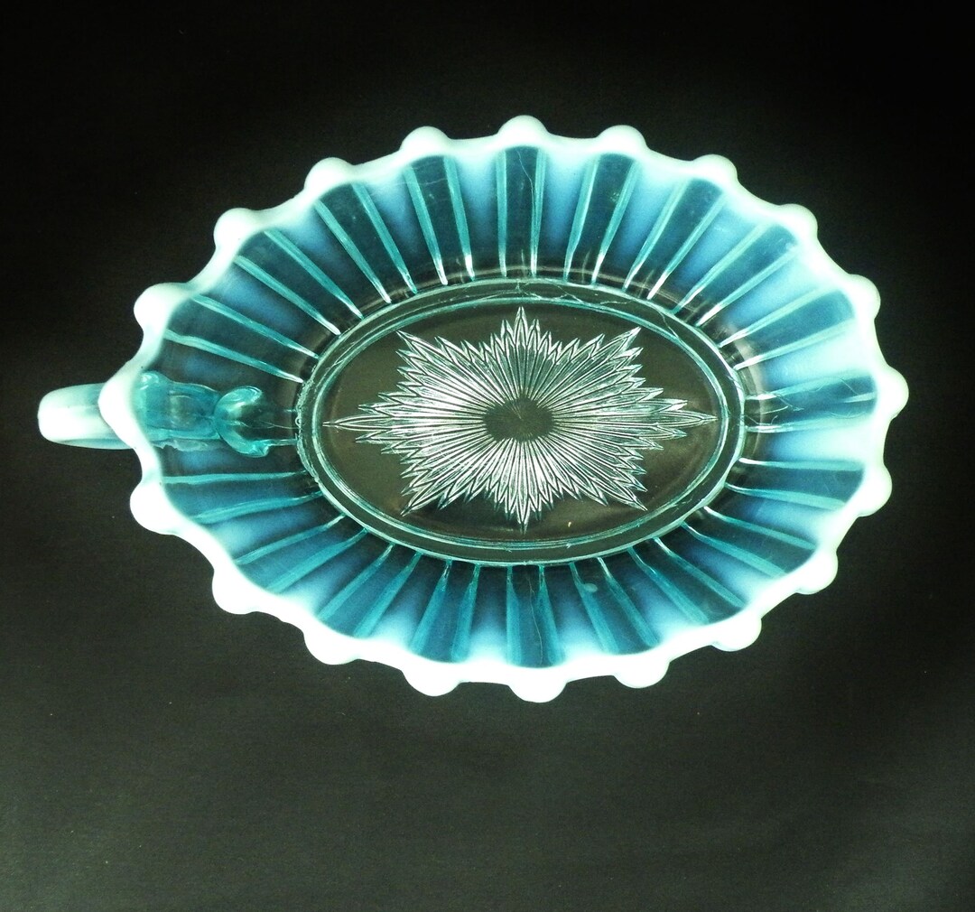 Davidson Blue Pearline Glass Bowl Faceted Frilled Oval - Etsy